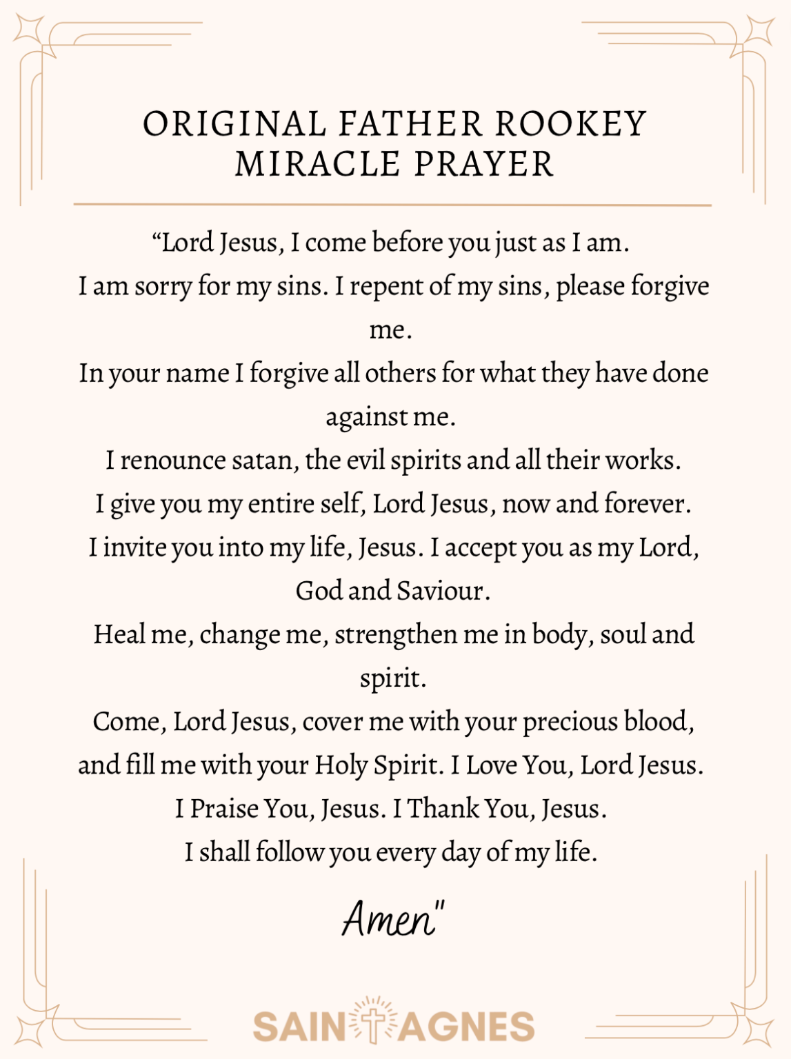 Father Rookey Miracle Prayer: Original Prayer to Print and Video